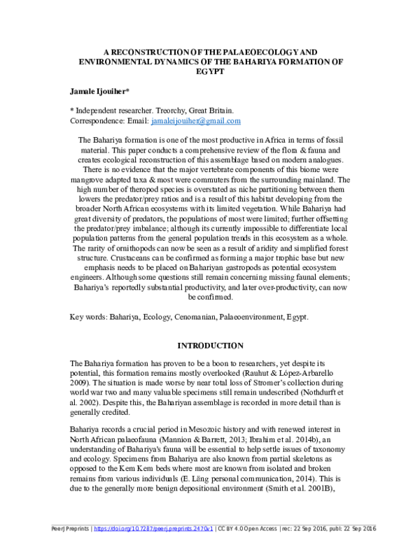(PDF) A reconstruction of the palaeoecology and environmental dynamics ...