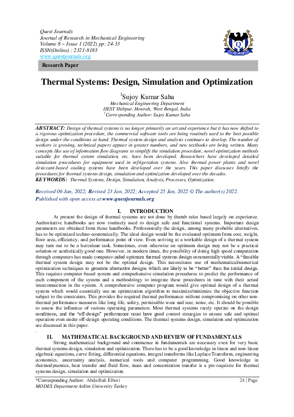 Pdf Thermal Systems Design Simulation And Optimization
