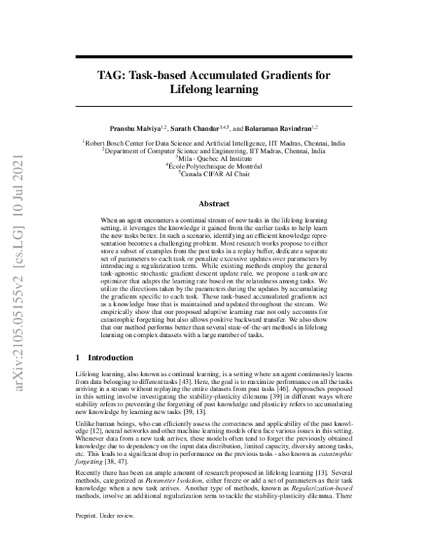 (PDF) TAG: Task-based Accumulated Gradients for Lifelong learning