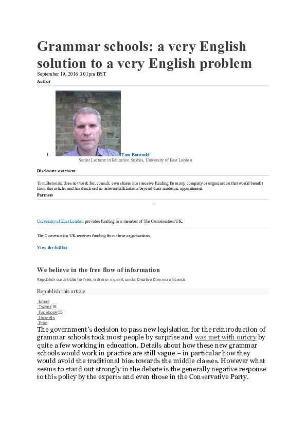 (DOC) Grammar schools: a very English solution to a very English problem