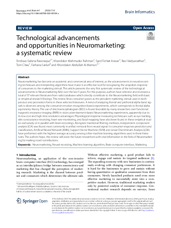 (PDF) Technological advancements and opportunities in Neuromarketing: a systematic review
