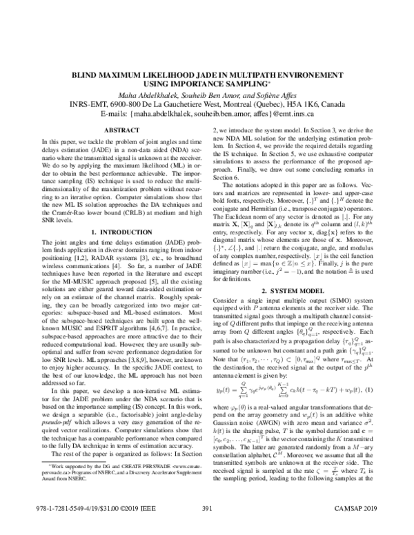 (PDF) Blind Maximum Likelihood Jade in Multipath Environement Using Importance Sampling