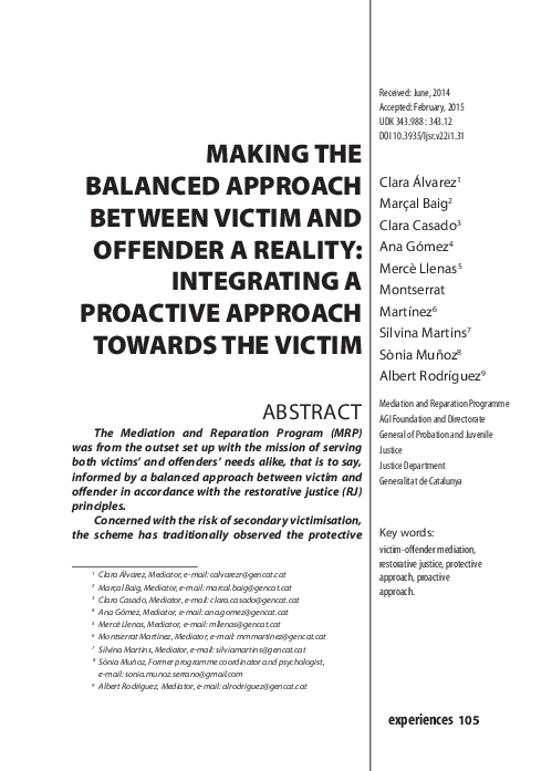 (PDF) Making the Balanced Approach Between Victim and Offender a ...