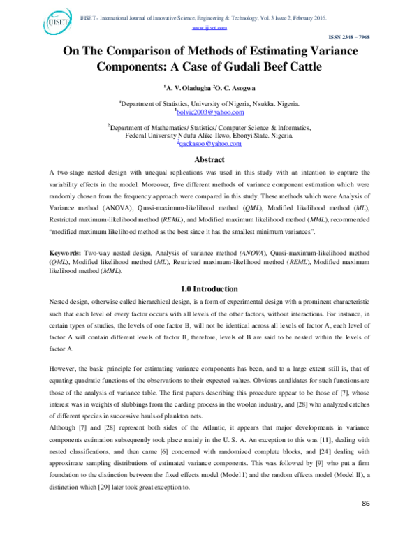 (PDF) On The Comparison of Methods of Estimating Variance Components ...