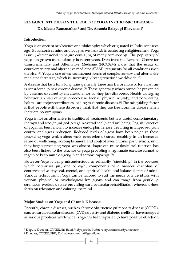 (PDF) RESEARCH STUDIES ON THE ROLE OF YOGA IN CHRONIC DISEASES