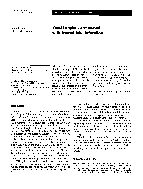 (PDF) Visual neglect associated with frontal lobe infarction
