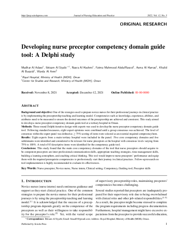 (PDF) Developing nurse preceptor competency domain guide tool: A Delphi ...