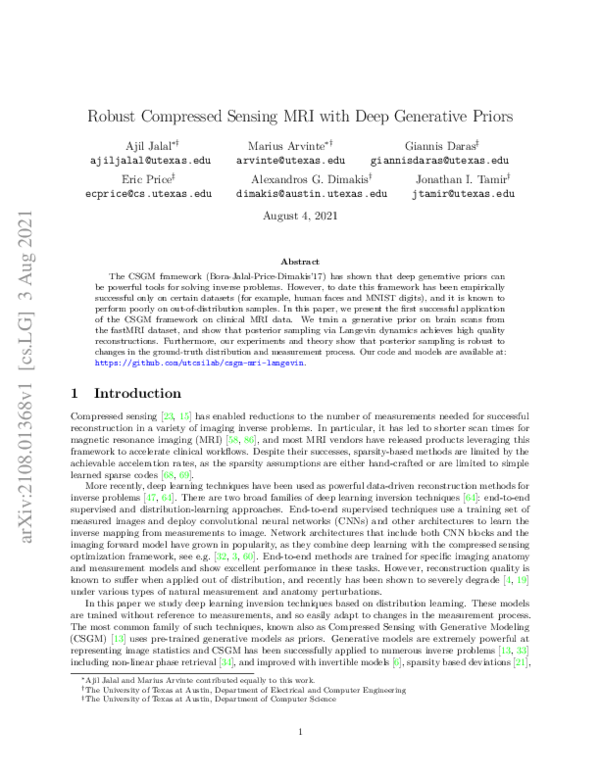 Pdf Robust Compressed Sensing Mri With Deep Generative Priors Giannis Daras