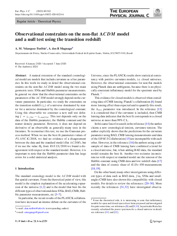 (PDF) Observational constraints on the non-flat $$\Lambda CDM$$ model ...