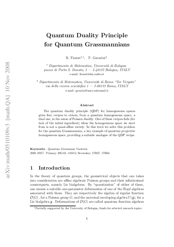 (PDF) Quantum Duality Principle and Grassmannians