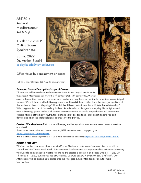 (PDF) Bacchi_HSU_ART 301: Ancient Mediterranean Art & Myth