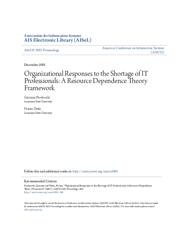 (PDF) Organizational Responses to the Shortage of IT Professionals: A ...