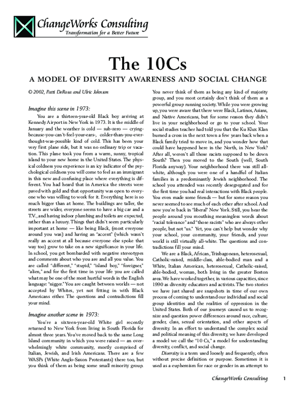 (PDF) The 10 Cs A MODEL OF DIVERSITY AWARENESS AND SOCIAL CHANGE ...