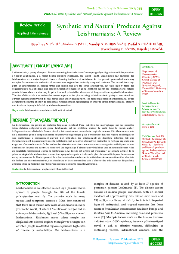 (PDF) Applied Life Science Synthetic and Natural Products Against ...