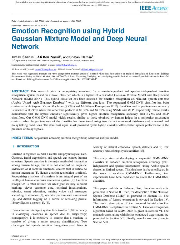 Pdf Emotion Recognition Using Hybrid Gaussian Mixture Model And Deep Neural Network