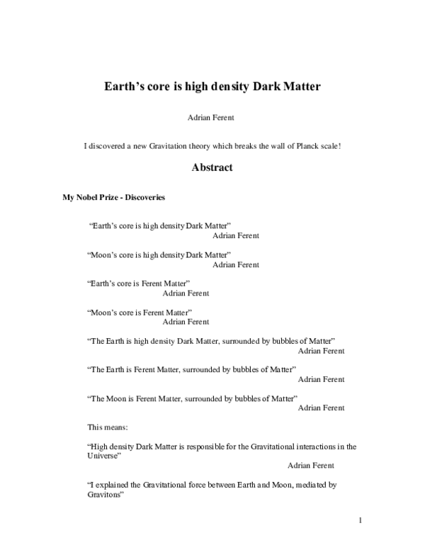 (PDF) Earth’s Core is High Density Dark Matter | ADRIAN FERENT ...