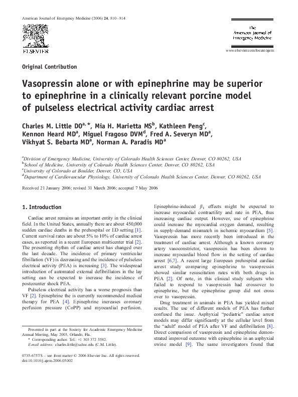 (PDF) Vasopressin alone or with epinephrine may be superior to epinephrine in a clinically ...