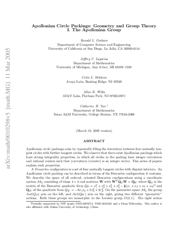 (PDF) Apollonian circle packings: geometry and group theory. II. Super ...
