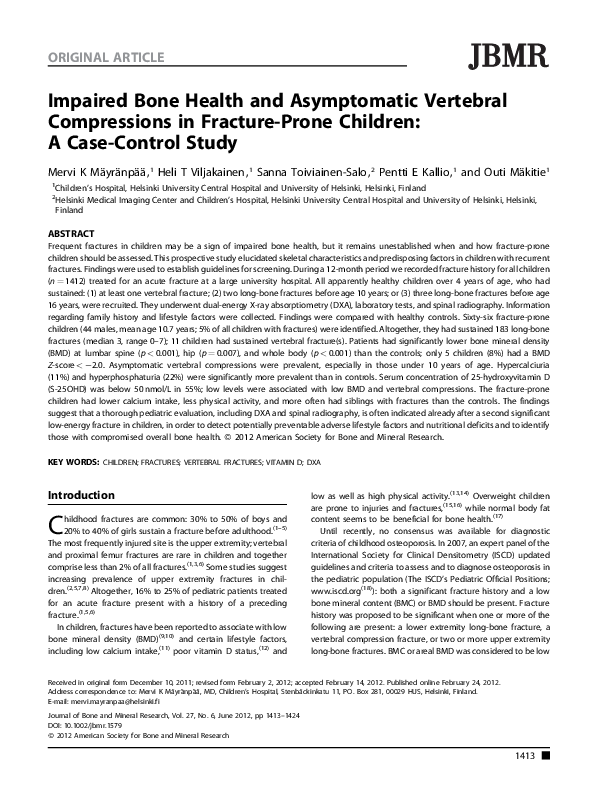 (PDF) Impaired bone health and asymptomatic vertebral compressions in ...
