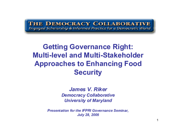 (PDF) Getting Governance Right: Multi-level and Multi-Stakeholder ...