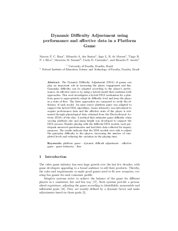 (PDF) Dynamic Difficulty Adjustment using performance and affective data in a Platform Game