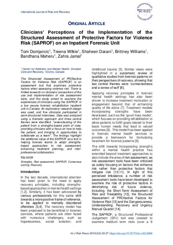 (PDF) Clinicians’ Perceptions of the Implementation of the Structured ...