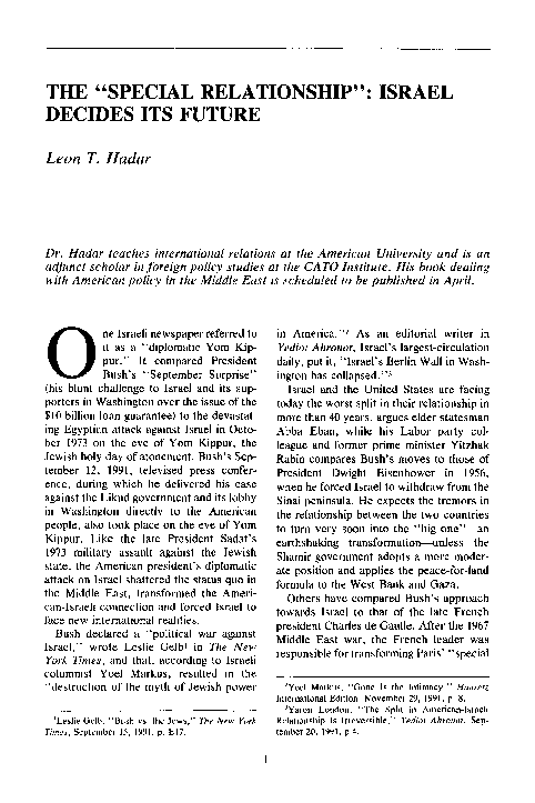 (PDF) The “Special Relationship”: Israel Decides Its Future