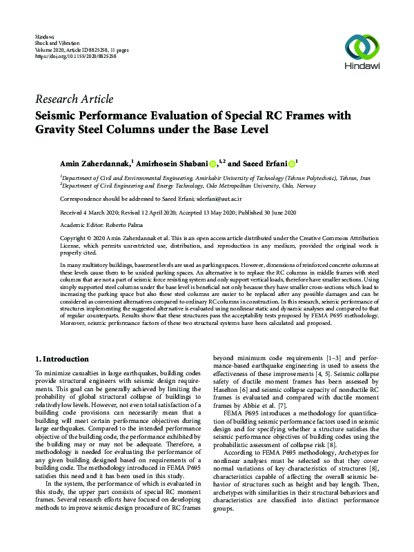 (PDF) Seismic Performance Evaluation of Special RC Frames with Gravity Steel Columns under the ...