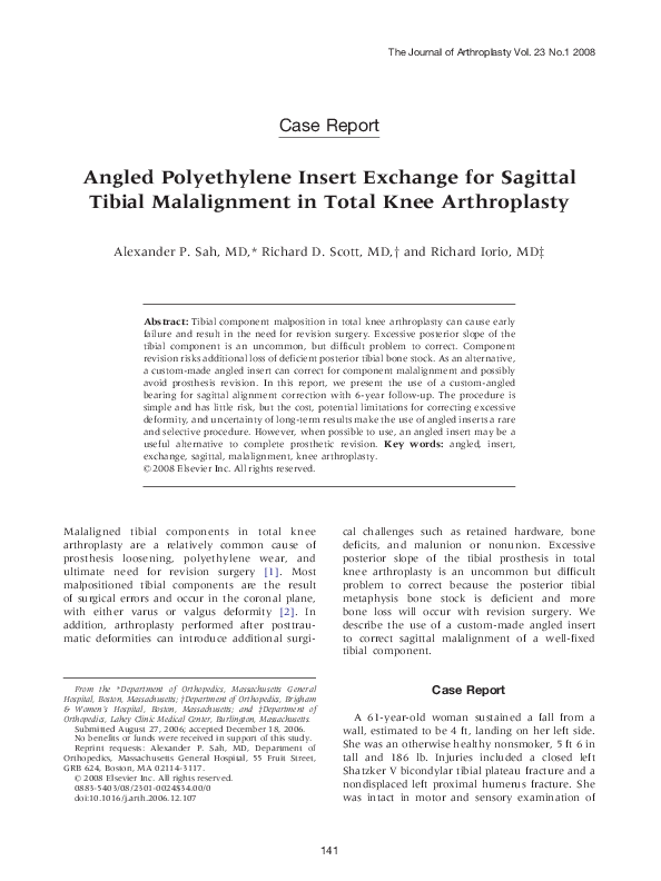 (PDF) Angled Polyethylene Insert Exchange for Sagittal Tibial ...