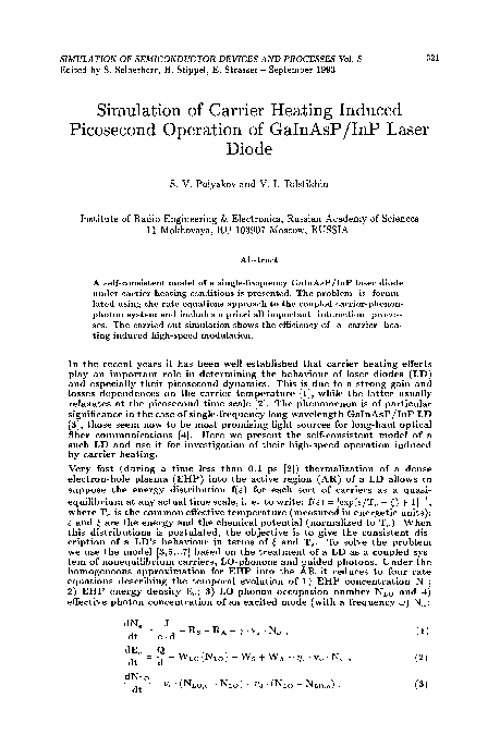 (PDF) Simulation of Carrier Heating Induced Picosecond Operation of ...