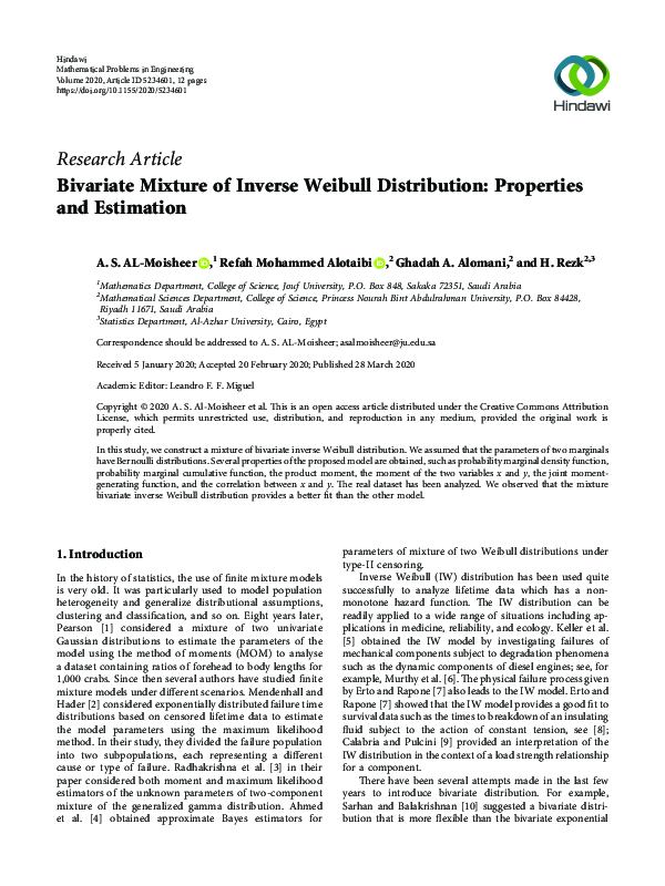 (PDF) Bivariate Mixture of Inverse Weibull Distribution: Properties and Estimation