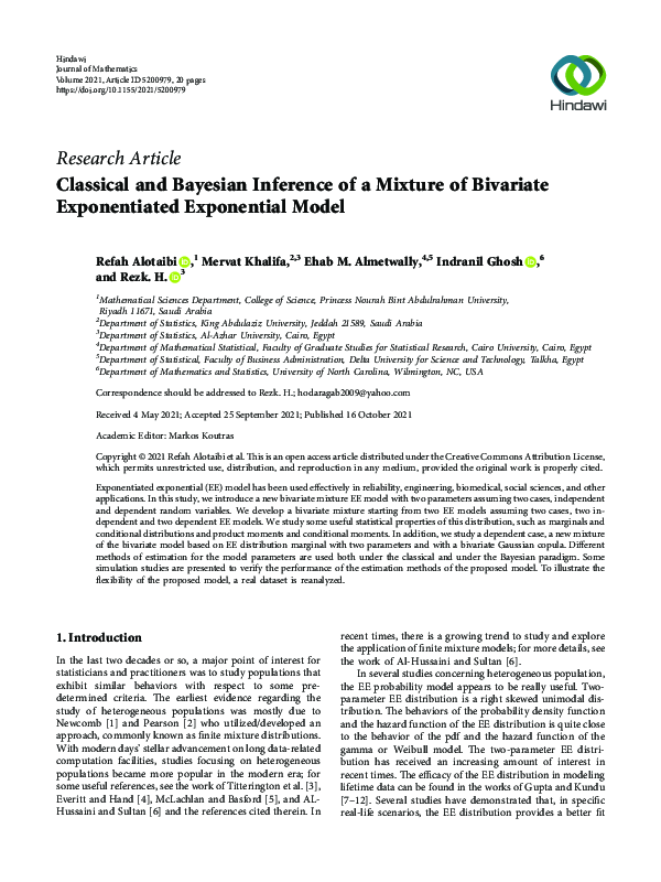 (PDF) Classical and Bayesian Inference of a Mixture of Bivariate Exponentiated Exponential Model