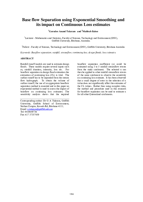 (PDF) Base flow separation using exponential smoothing and its impact ...