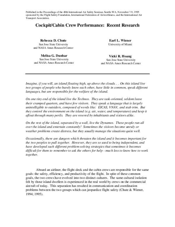 (PDF) Cockpit/cabin crew performance: recent research