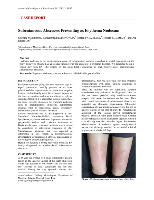 (PDF) Subcutaneous Abscesses Presenting as Erythema Nodosum