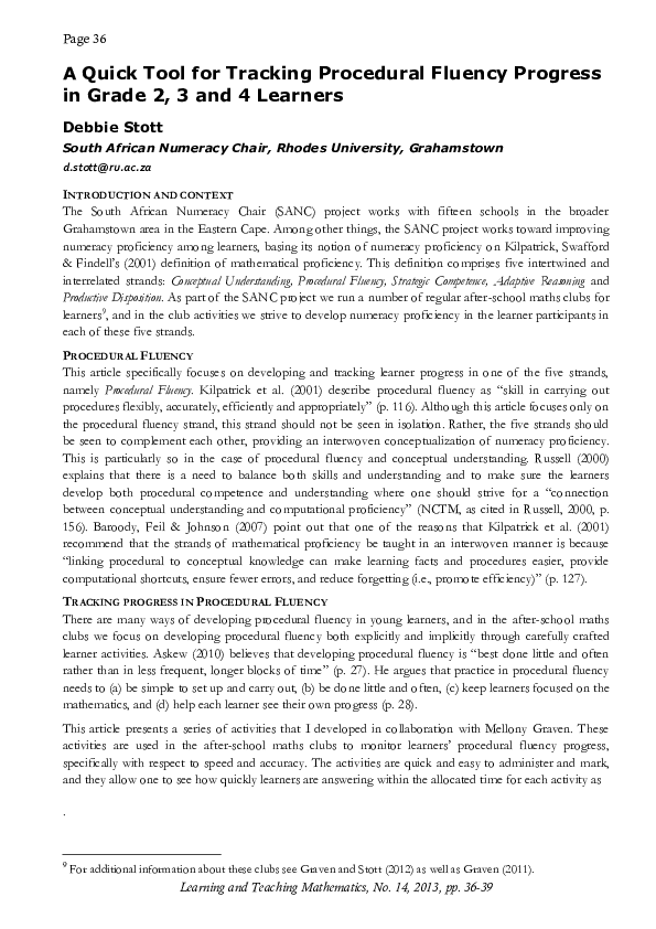 (PDF) A Quick Tool for Tracking Procedural Fluency Progress in Grade 2 ...