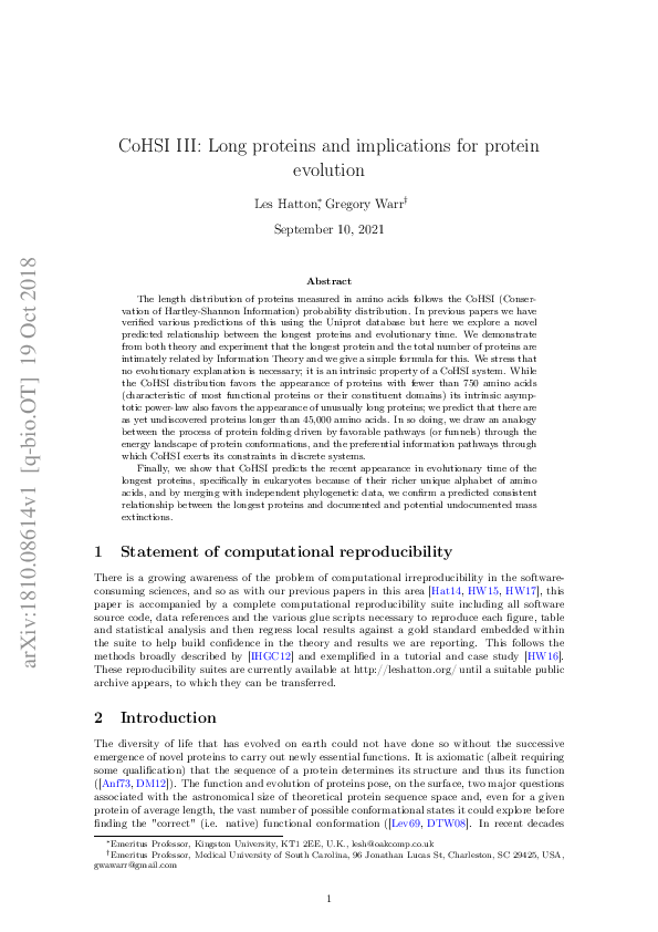 (PDF) CoHSI III: Long proteins and implications for protein evolution