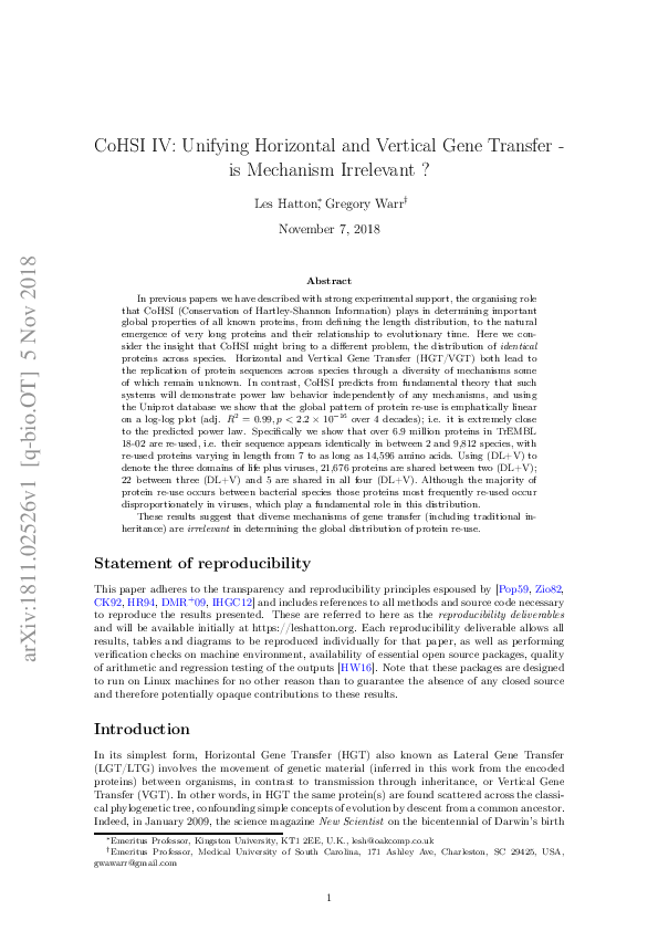 (PDF) CoHSI IV: Unifying Horizontal and Vertical Gene Transfer - is ...