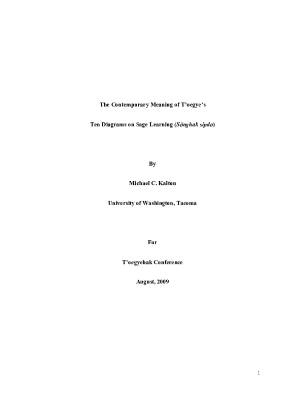 (DOC) The Contemporary Meaning of T’oegye’s Ten Diagrams on Sage Learning