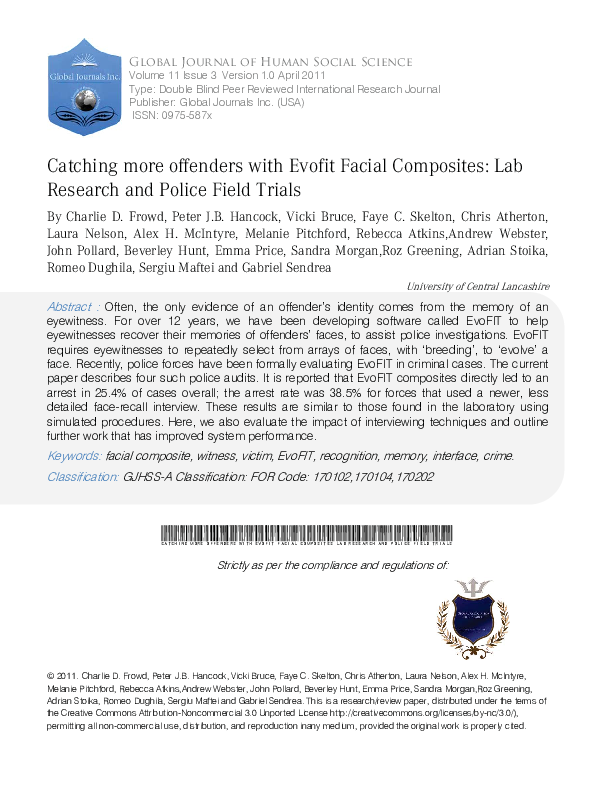 (PDF) Catching More Offenders with EvoFIT Facial Composites: Lab ...