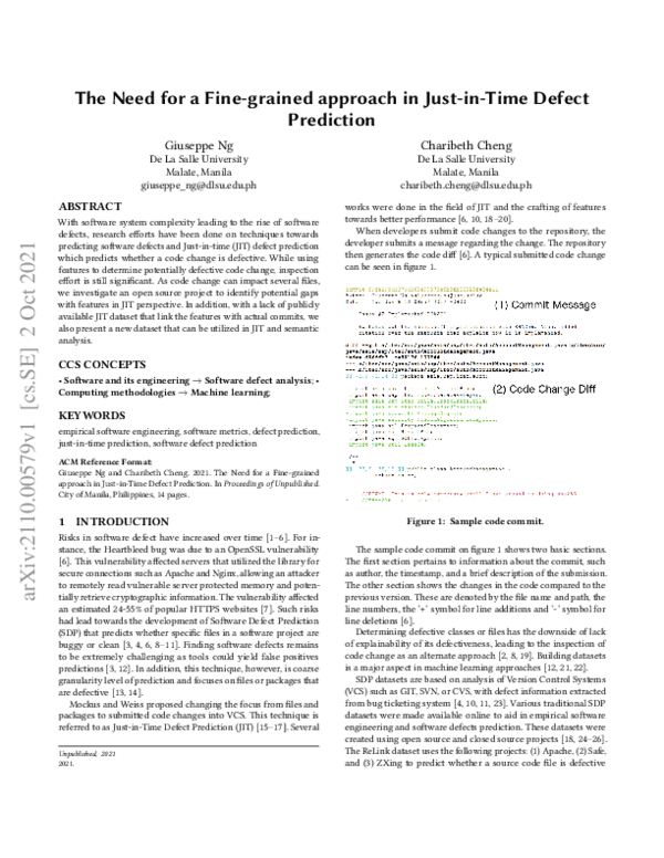 (PDF) The Need for a Fine-grained approach in Just-in-Time Defect Prediction
