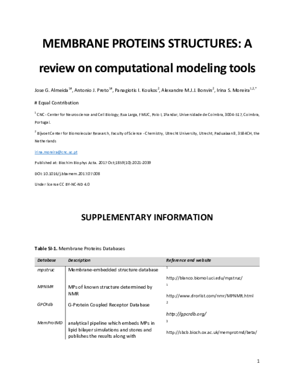 (PDF) Membrane proteins structures: A review on computational modeling tools
