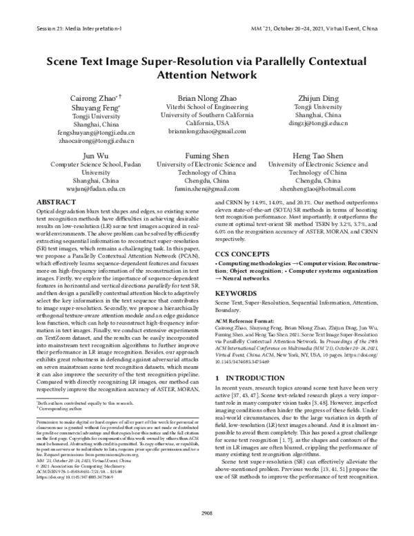 (PDF) Scene Text Image Super-Resolution via Parallelly Contextual Attention Network
