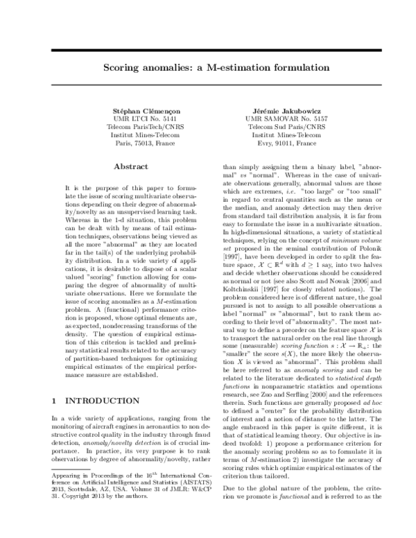 Pdf Scoring Anomalies A M Estimation Formulation