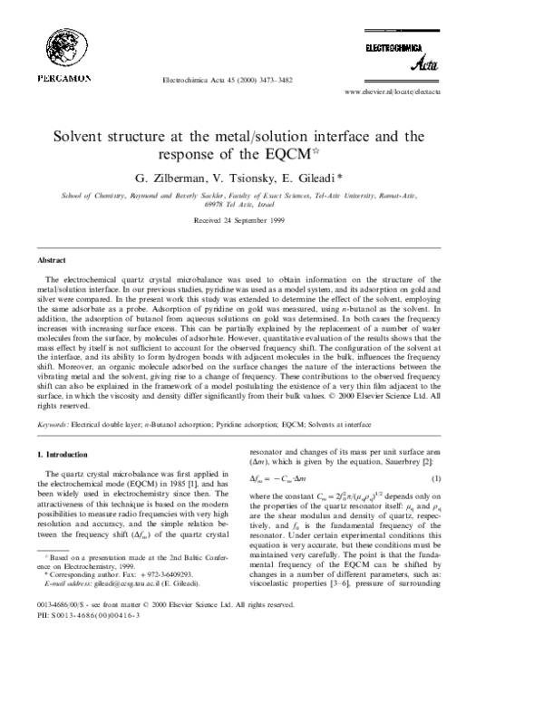 (PDF) Solvent structure at the metal/solution interface and the ...