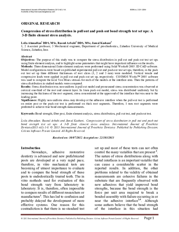 (PDF) Compression of stress distribution in pull out and push out bond ...