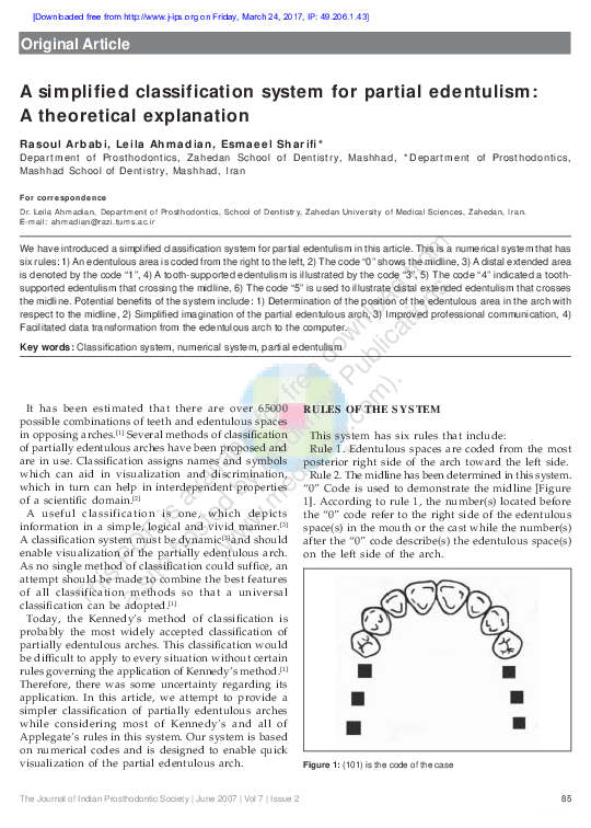 (PDF) A simplified classification system for partial edentulism: A ...