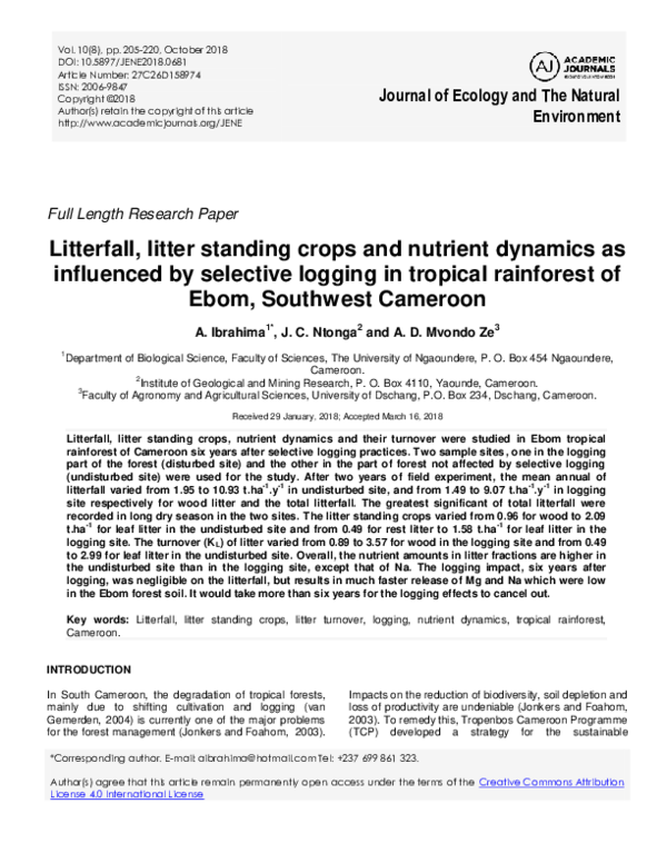 (PDF) Litterfall, litter standing crops and nutrient dynamics as ...