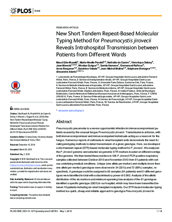 (PDF) New Short Tandem Repeat-Based Molecular Typing Method for Pneumocystis jirovecii Reveals ...
