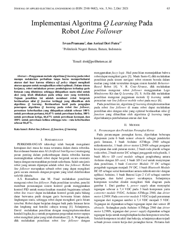 (PDF) Implementasi Algoritma Q Learning Pada Robot Line Follower